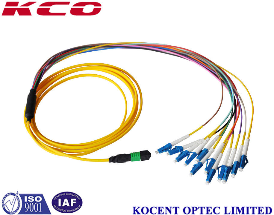 Single Mode Breakout Fiber Optic Cable MPO/APC To 12 LC/UPC OS2 G652D 2.0mm PVC
