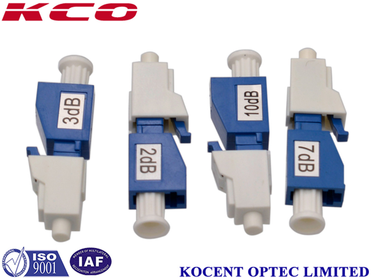 Blue 10dB LC / UPC Optical Fiber Attenuation , Single Mode Attenuator ...