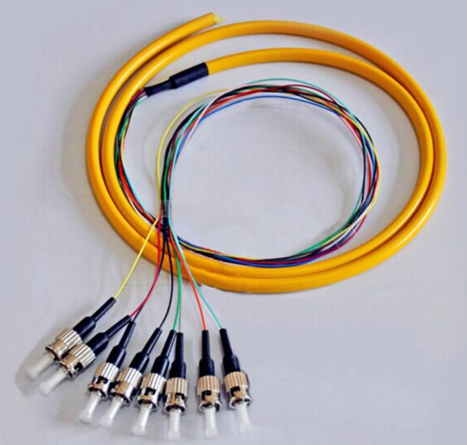 ST/UPC Single Mode Fiber Optic Fanout Pigtails 8 Cores